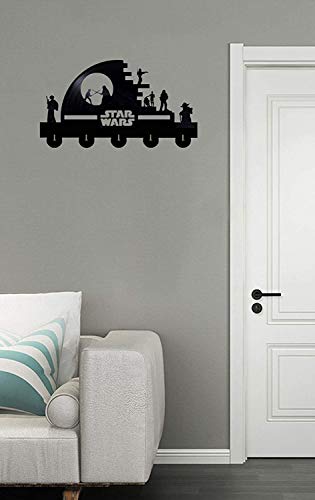 Star Wars Death Star Design Key Hook-Wall Door Clothes Coat Hat Hanger Key Holder with 5 Hooks Strong Adhesive Sticker Wood Hook,Best Gift for Friend, Man and boy. (M1)