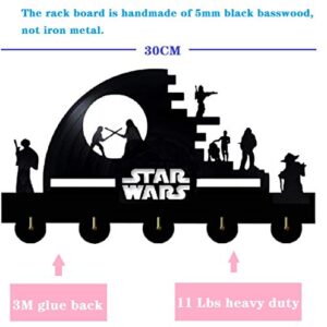 Star Wars Death Star Design Key Hook-Wall Door Clothes Coat Hat Hanger Key Holder with 5 Hooks Strong Adhesive Sticker Wood Hook,Best Gift for Friend, Man and boy. (M1)