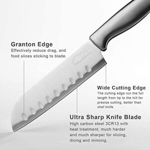 Esie Houzie Santoku Knife Set, 2 Pieces Ultra Sharp Kitchen Chef Knife 5.5-Inch 7-Inch Hollow Edge Santoku Knife, Professional Japanese Chef Knife Set for Home Kitchen, Black/Carbon Steel