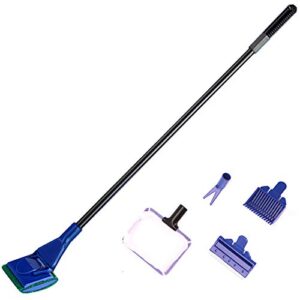 jzmyxa aquarium cleaning tools kit 5 in 1 function for long deep fish tank, including algae scrape, cleaning sponge, 3.9" small fishnet, gravel rake, plant fork