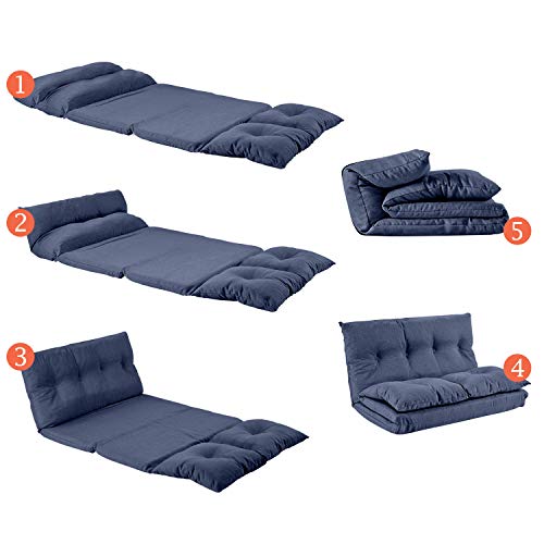 DANGRUUT Upgraded Version Adjustable Floor Couch Floor Sofa Bed with 5 Adjustable Reclining Position, Foldable Japanese Floor Futon, Lazy Lounge Couch for Living Room, Bedroom (Navy)