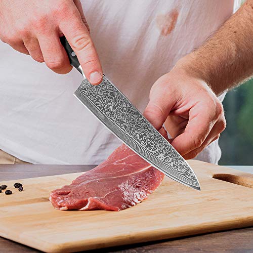 SanCook Damascus Chef Knife Kitchen Knife 8 Inch, Professional Damascus Steel Knife Japanese VG10 Super Stainless Steel Blade with G10 Handle, Chef Gifts for Halloween,Christmas