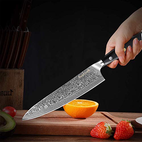 SanCook Damascus Chef Knife Kitchen Knife 8 Inch, Professional Damascus Steel Knife Japanese VG10 Super Stainless Steel Blade with G10 Handle, Chef Gifts for Halloween,Christmas