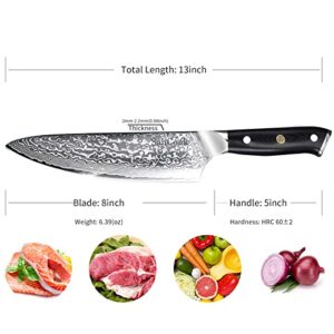 SanCook Damascus Chef Knife Kitchen Knife 8 Inch, Professional Damascus Steel Knife Japanese VG10 Super Stainless Steel Blade with G10 Handle, Chef Gifts for Halloween,Christmas