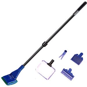 jzmyxa aquarium cleaning tools kit 5 in 1 function for long deep fish tank, adjustable length rod, including algae scrape, cleaning sponge, 3.9" small fishnet, gravel rake, plant fork