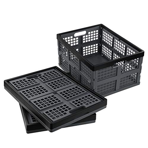 Leendines 32 Liter Foldable Storage Basket, Plastic Collapsible Crate, 3 Packs