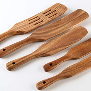 5 Pcs Wooden Spurtles Set for Cooking, NAYAHOSE Natural Teak Wood Slotted Spurtles for Stirring, Mixing, Serving, Non-Stick Heat-Resistant Kitchen Utensils Tools