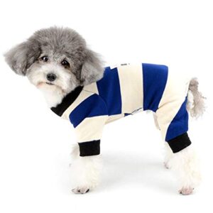 Ranphy Stripe Pet Dog Clothes Pajamas Daisy Coat Jumpsuit Soft Cotton Pjs Puppy Sweater Shirt Doggie Warm Knitted Onesie Outfit Sleeping Rompers Pet Apparel Blue XXL