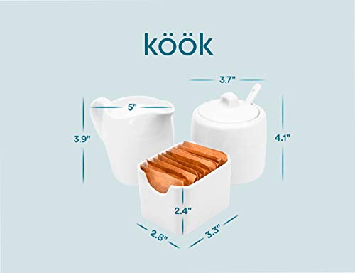 Kook Sugar and Creamer Set, 3 Piece, Pitcher, Sugar Bowl with Lid and Spoon, Sweetener Holder, White