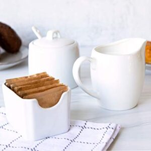 Kook Sugar and Creamer Set, 3 Piece, Pitcher, Sugar Bowl with Lid and Spoon, Sweetener Holder, White