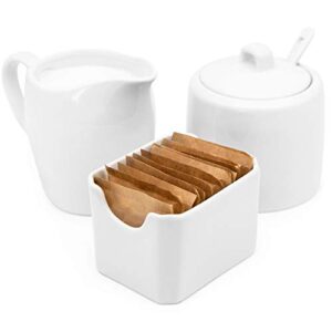 Kook Sugar and Creamer Set, 3 Piece, Pitcher, Sugar Bowl with Lid and Spoon, Sweetener Holder, White