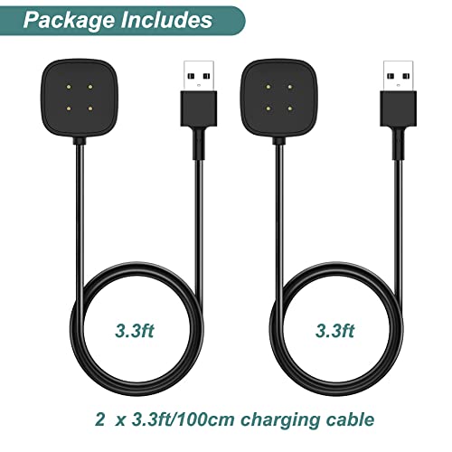 Charger for Fitbit Versa 4/Versa 3/Sense 2/Sense, Replacement Charging Cable Cord Magnetic Dock Stand for Fitbit Sense 1/2, Versa 3/4 Smartwatch [2Pack, 1m/3.3ft]