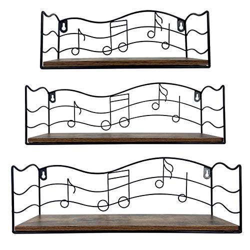 CRUGLA Wall Shelves Mounted Set of 3, Music Notes Wall Hanging Storage Floating Shelf for Bathroom Kitchen Bedroom