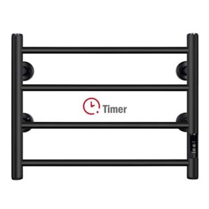 jslove towel warmer wall mounted heated towel racks for bathroom, stainless steel hot towel rack with timer (4 bars black)