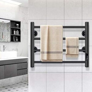 JSLOVE Towel Warmer Wall Mounted Heated Towel Racks for Bathroom, Stainless Steel Hot Towel Rack with Timer (4 Bars Black)