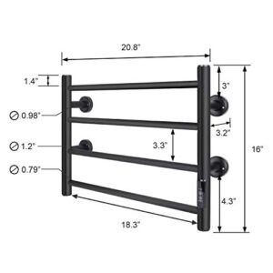 JSLOVE Towel Warmer Wall Mounted Heated Towel Racks for Bathroom, Stainless Steel Hot Towel Rack with Timer (4 Bars Black)