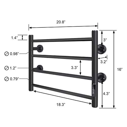 JSLOVE Towel Warmer Wall Mounted Heated Towel Racks for Bathroom, Stainless Steel Hot Towel Rack with Timer (4 Bars Black)