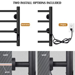 JSLOVE Towel Warmer Wall Mounted Heated Towel Racks for Bathroom, Stainless Steel Hot Towel Rack with Timer (4 Bars Black)