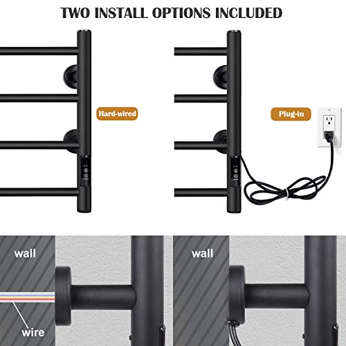 JSLOVE Towel Warmer Wall Mounted Heated Towel Racks for Bathroom, Stainless Steel Hot Towel Rack with Timer (4 Bars Black)