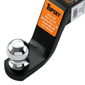 TOPSKY Trailer Hitch Ball Mount with 2-inch Ball & Hitch Pin, Fits 2-inch Receiver, 4 inch Drop