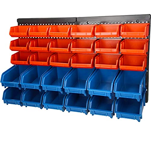 30 Bins Wall Mounted Storage Bin Parts Rack, Wall Mounted Screw Organizer Tool Container for Nuts, Bolts, Screws, Nails, Beads, Buttons, Other Small Parts