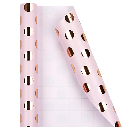 MAYPLUSS Wrapping Paper Roll - Mini Roll - 17 inch X 120 inch Per roll - 3 Different Metallic Rose Gold Design - Dots, Marble (42.3 sq.ft.ttl)