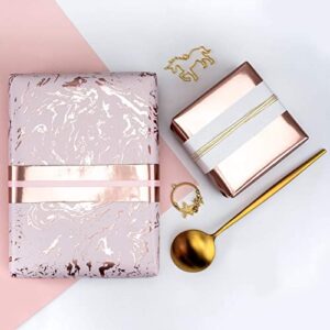 MAYPLUSS Wrapping Paper Roll - Mini Roll - 17 inch X 120 inch Per roll - 3 Different Metallic Rose Gold Design - Dots, Marble (42.3 sq.ft.ttl)