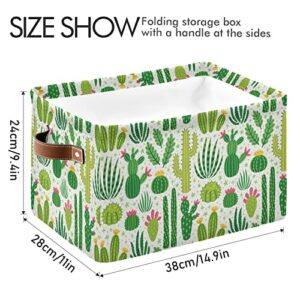 Rectangular Storage Basket Storage Bin - Tropical Cactuses Floral Succulents Collapsible Storage Box with Leather Handles Empty Gift Baskets Organizer for Home, Bedroom