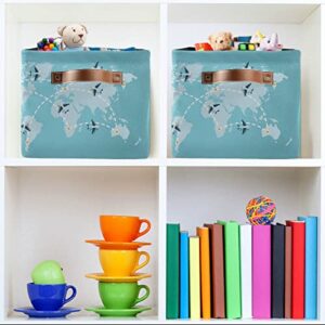 Foldable Storage Bins Cube Basket World Map Airplanes Closet Shelf Organizer with Dual Handles