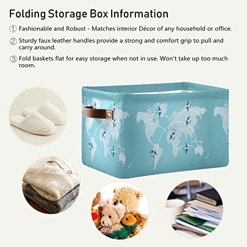 Foldable Storage Bins Cube Basket World Map Airplanes Closet Shelf Organizer with Dual Handles