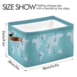 Foldable Storage Bins Cube Basket World Map Airplanes Closet Shelf Organizer with Dual Handles