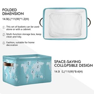 Foldable Storage Bins Cube Basket World Map Airplanes Closet Shelf Organizer with Dual Handles