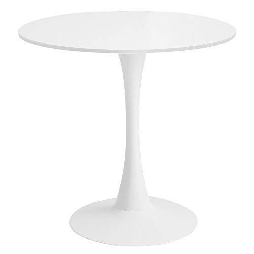 Roomnhome Self-Assembly ∅39'' Round Table, Sturdy décor Table with a Combination of Iron Frame and 0.7'' Thickness MDF + scatchproof HPL top, Home and Kitchen White Round Table