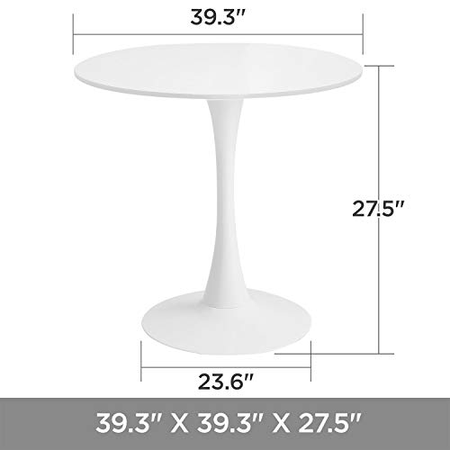 Roomnhome Self-Assembly ∅39'' Round Table, Sturdy décor Table with a Combination of Iron Frame and 0.7'' Thickness MDF + scatchproof HPL top, Home and Kitchen White Round Table