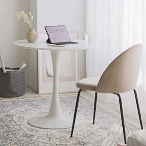 Roomnhome Self-Assembly ∅39'' Round Table, Sturdy décor Table with a Combination of Iron Frame and 0.7'' Thickness MDF + scatchproof HPL top, Home and Kitchen White Round Table