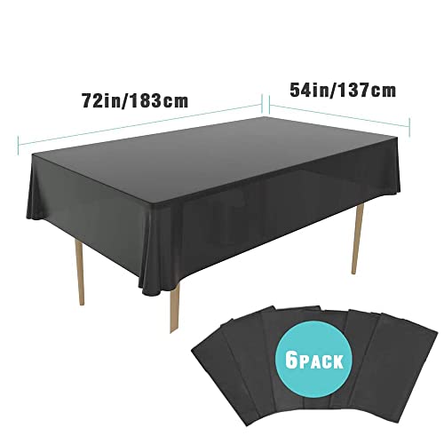 6-Pack Plastic Tablecloth Disposable Rectangle Table Covers 54 Inch. x 72 Inch. Rectangle Table Cover Decorative Fabric Table Cover for Dining Table, Buffet Parties and Camping (Black)