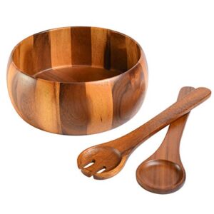 gibson home laurel acacia wood salad bowl set, 3 - piece, acacia wood