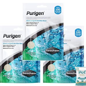 Pet Faves Seachem Purigen Organic Ultimate Filtration Resin 100ml (3 Pack) - Aquarium Fish Tank Filter Media for Freshwater & Saltwater with 10ct pet wipes