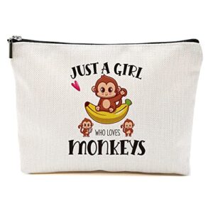 monkey makeup bag monkey gifts for women girls monkey stuff merch animal lover breeder funny birthday christmas gift ideas for teens daughter sister bestie friends niece just a girl who loves monkeys