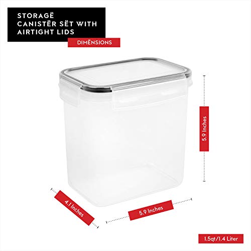 DWËLLZA KITCHEN Airtight Food Storage Container Set - 8 Pieces 1.4L - Plastic BPA Free Kitchen Pantry Storage Containers - Dishwasher Safe - Include 8 Labels - Keeps Food Fresh & Dry