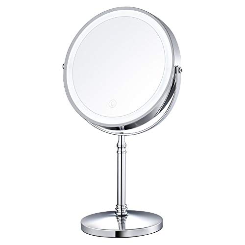 AMZTOLIFE 8" Lighted Makeup Mirror, 10X Makeup Mirror with Lights, Double Sided Dimmable Magnifying Mirror with Light, Rechargeable and Brightness Adjustable, Cordless Vanity Mirror with Lights