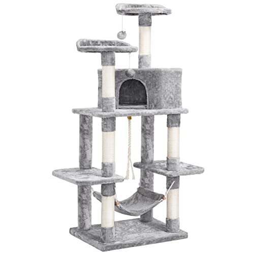 Topeakmart Multi-Level Cat Tree Cat Tower, 59''H Activity Center Tower Stand Furniture with Scratching Posts, Plush Perch & Hammock