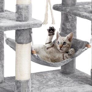 Topeakmart Multi-Level Cat Tree Cat Tower, 59''H Activity Center Tower Stand Furniture with Scratching Posts, Plush Perch & Hammock