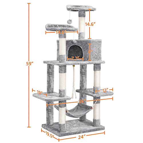 Topeakmart Multi-Level Cat Tree Cat Tower, 59''H Activity Center Tower Stand Furniture with Scratching Posts, Plush Perch & Hammock