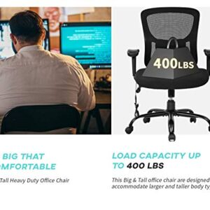 Big and Tall Office Chair 400lbs Wide Seat Mesh Desk Chair Massage Rolling Swivel Ergonomic Computer Chair with Lumbar Support Adjustable Arms Task Chair for Heavy People