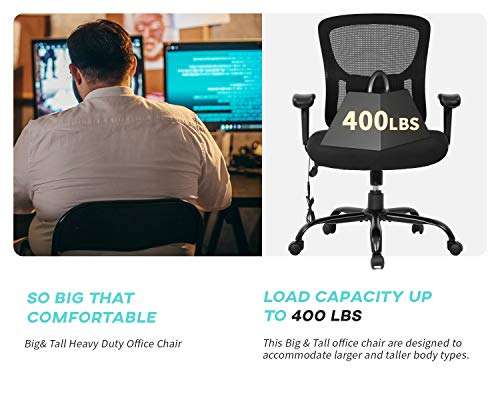 Big and Tall Office Chair 400lbs Wide Seat Mesh Desk Chair Massage Rolling Swivel Ergonomic Computer Chair with Lumbar Support Adjustable Arms Task Chair for Heavy People