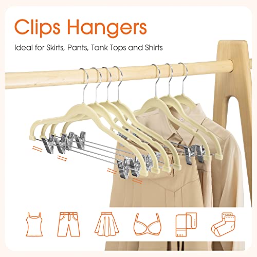 Cozymood Velvet Skirt Hangers - Pack of 24 - Velvet Hangers with Clips Ultra Thin Non Slip Velvet Pants Hangers Space Saving Clothes Hanger for Trouser, Skirts, Jeans, Dress (Beige)