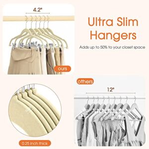 Cozymood Velvet Skirt Hangers - Pack of 24 - Velvet Hangers with Clips Ultra Thin Non Slip Velvet Pants Hangers Space Saving Clothes Hanger for Trouser, Skirts, Jeans, Dress (Beige)