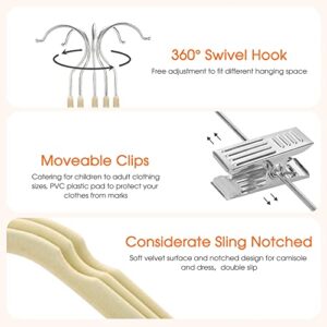 Cozymood Velvet Skirt Hangers - Pack of 24 - Velvet Hangers with Clips Ultra Thin Non Slip Velvet Pants Hangers Space Saving Clothes Hanger for Trouser, Skirts, Jeans, Dress (Beige)