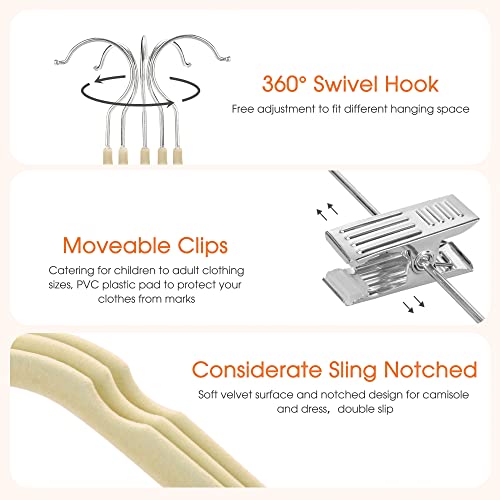 Cozymood Velvet Skirt Hangers - Pack of 24 - Velvet Hangers with Clips Ultra Thin Non Slip Velvet Pants Hangers Space Saving Clothes Hanger for Trouser, Skirts, Jeans, Dress (Beige)